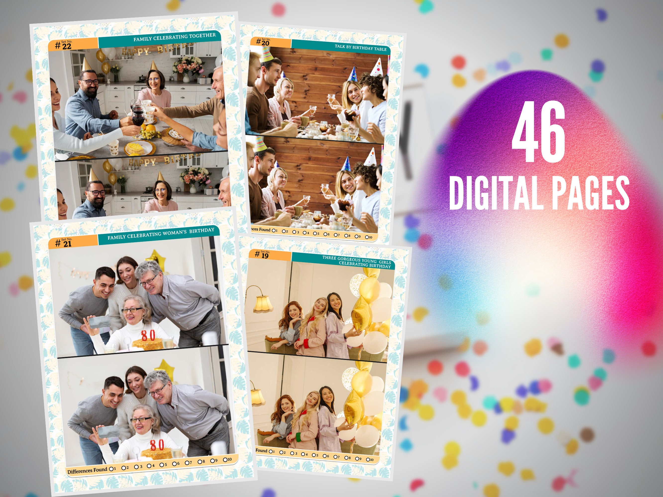 Birthday Spot the Difference, Coloring Printable Pages, Love Find the ...