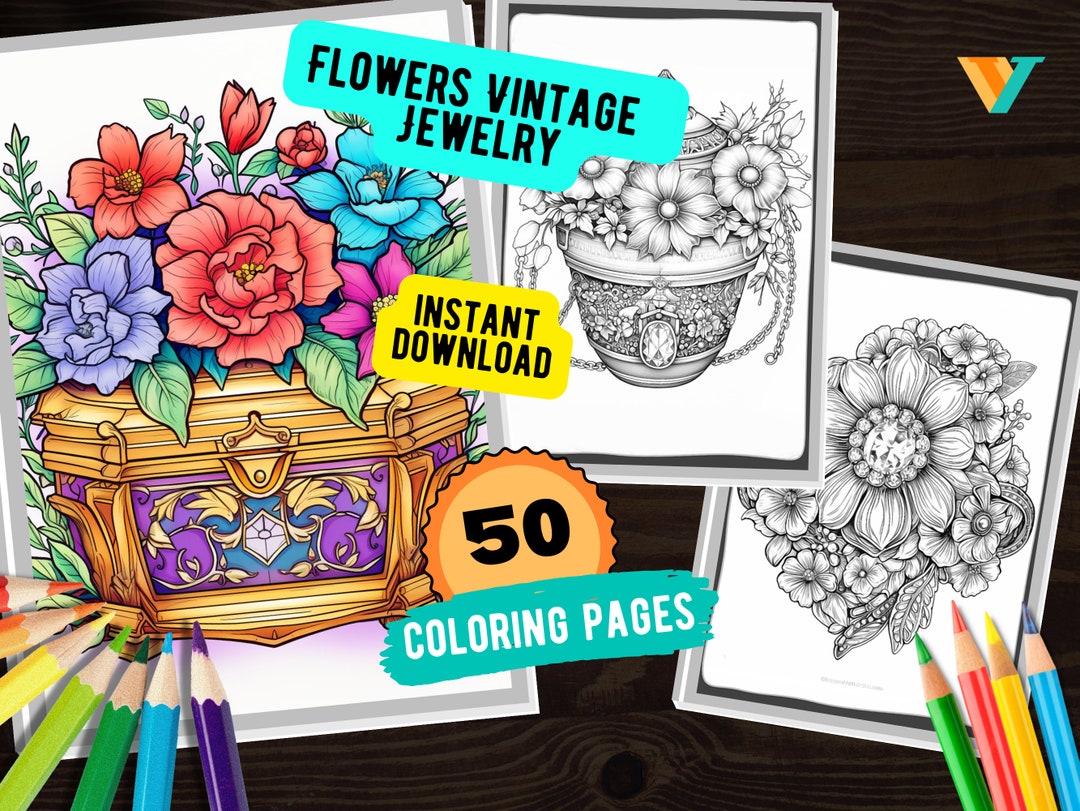 50 Trinkets and Treasures Coloring Pages, Jewelry Coloring PDF File ...