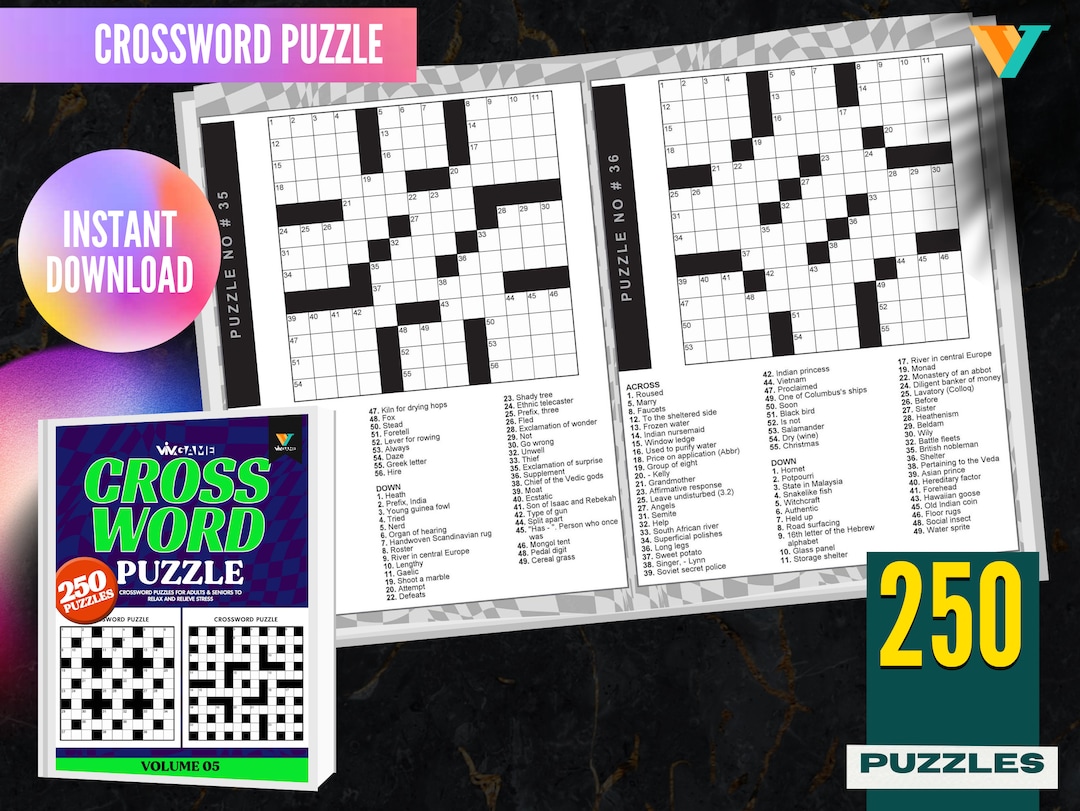 Crossword Puzzles Book for Adults Instant Download, Fun Activities for ...