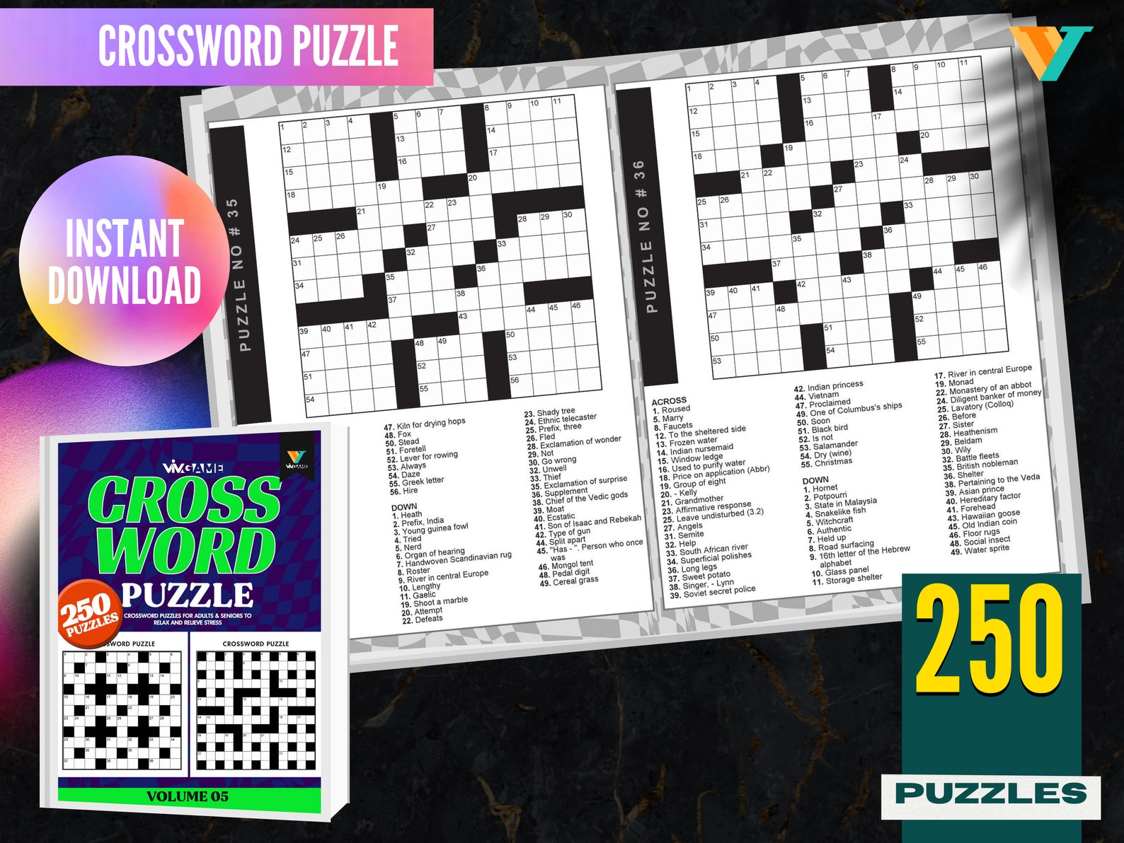 Crossword Puzzles Book for Adults Instant Download, Fun Activities for ...