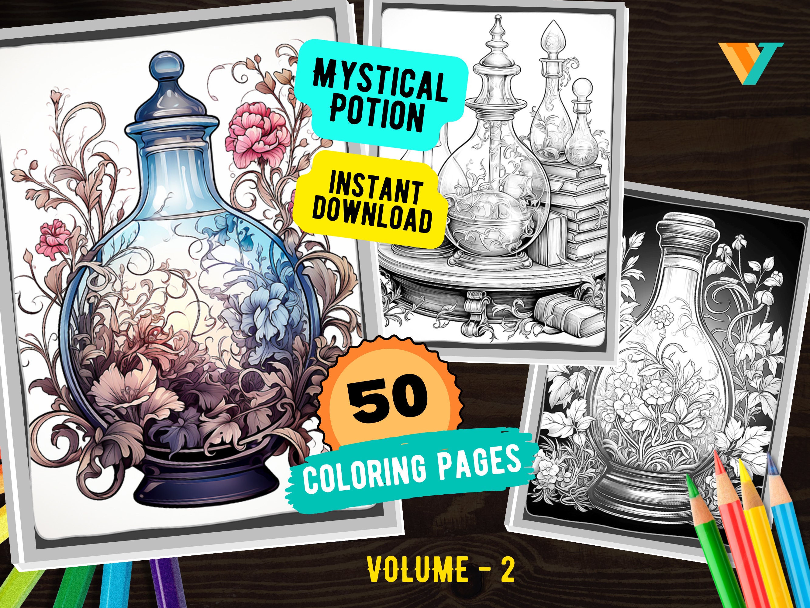 Mystical Magic Potion Bottles Coloring Pages, 50 Instant Download ...