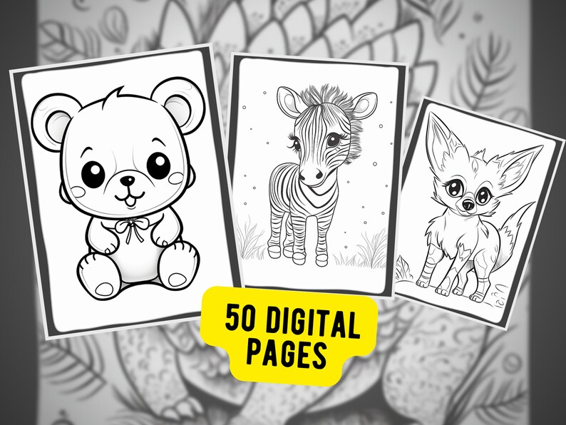 Cute Baby Safari Animal Coloring Pages, 50 Printable PDF Sheets, Wild ...