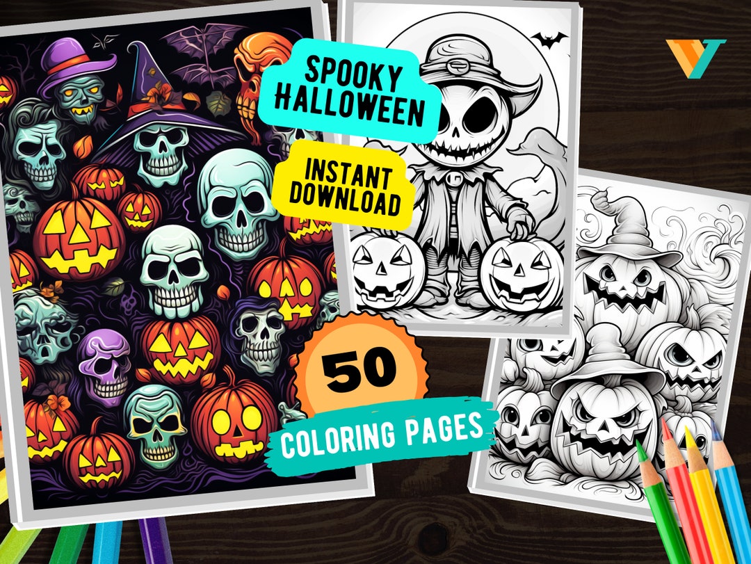 Spooky Halloween 50 Coloring Pages for All, Instant Download Printable ...