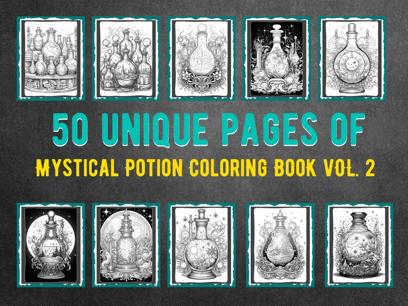 Mystical Magic Potion Bottles Coloring Pages, 50 Instant Download ...