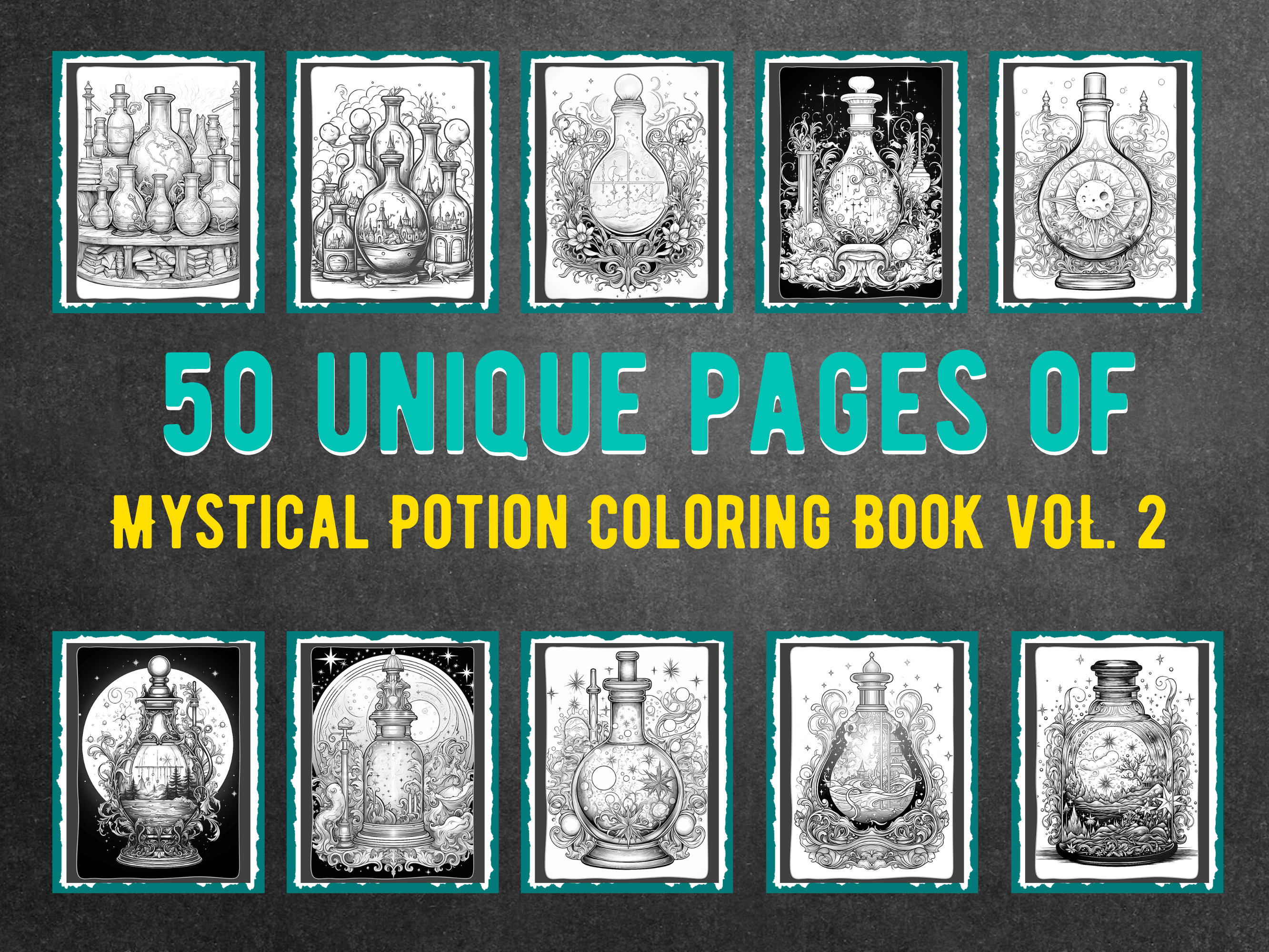 Mystical Magic Potion Bottles Coloring Pages, 50 Instant Download ...