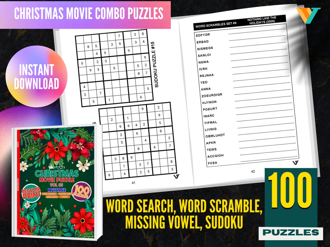 100 Christmas Movie Puzzle Vol. 5, Word Search, Word Scramble, Missing ...