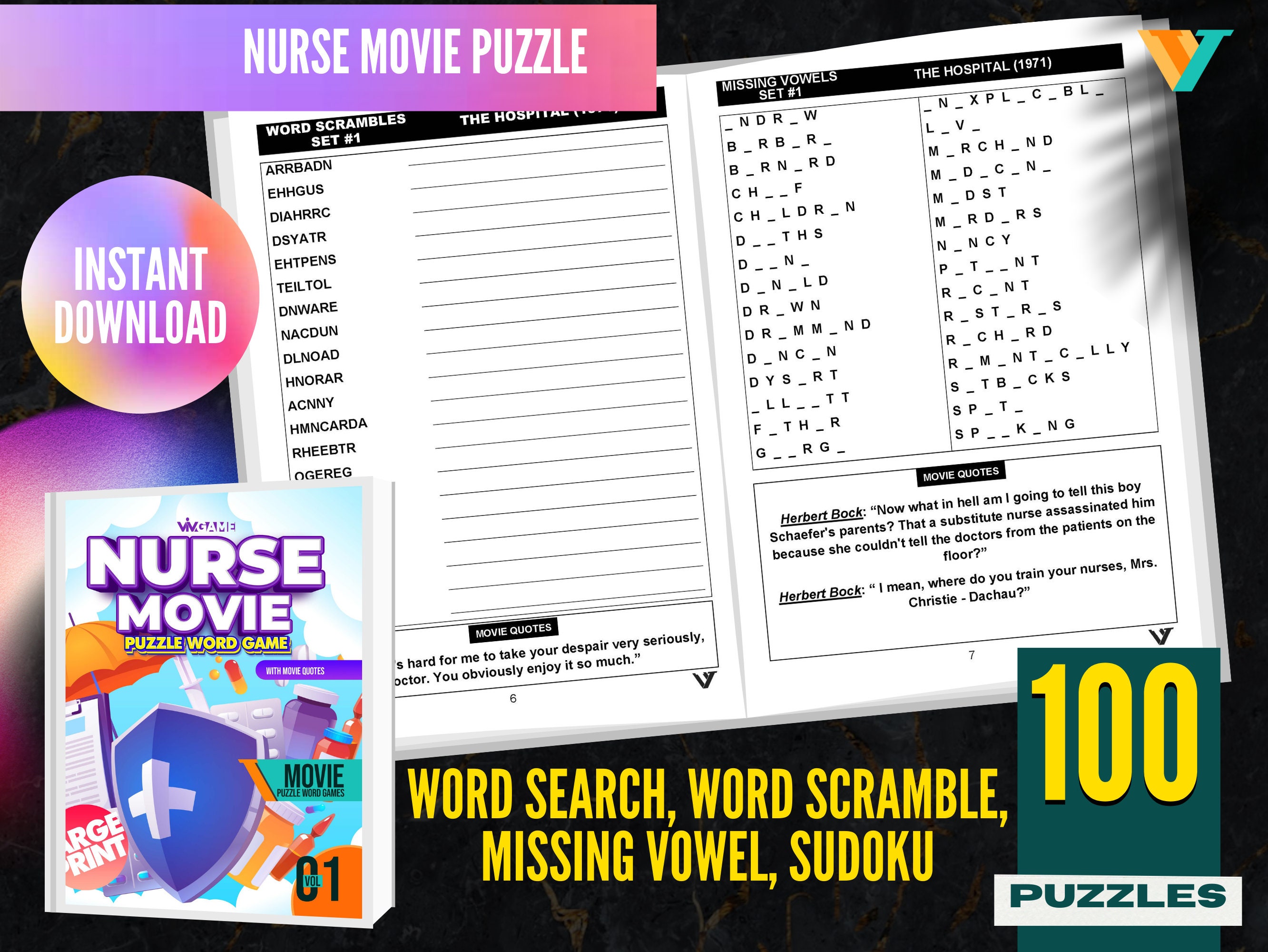 100 Nursing-themed Movie Puzzle PDF | Printable Word Search, Scramble ...