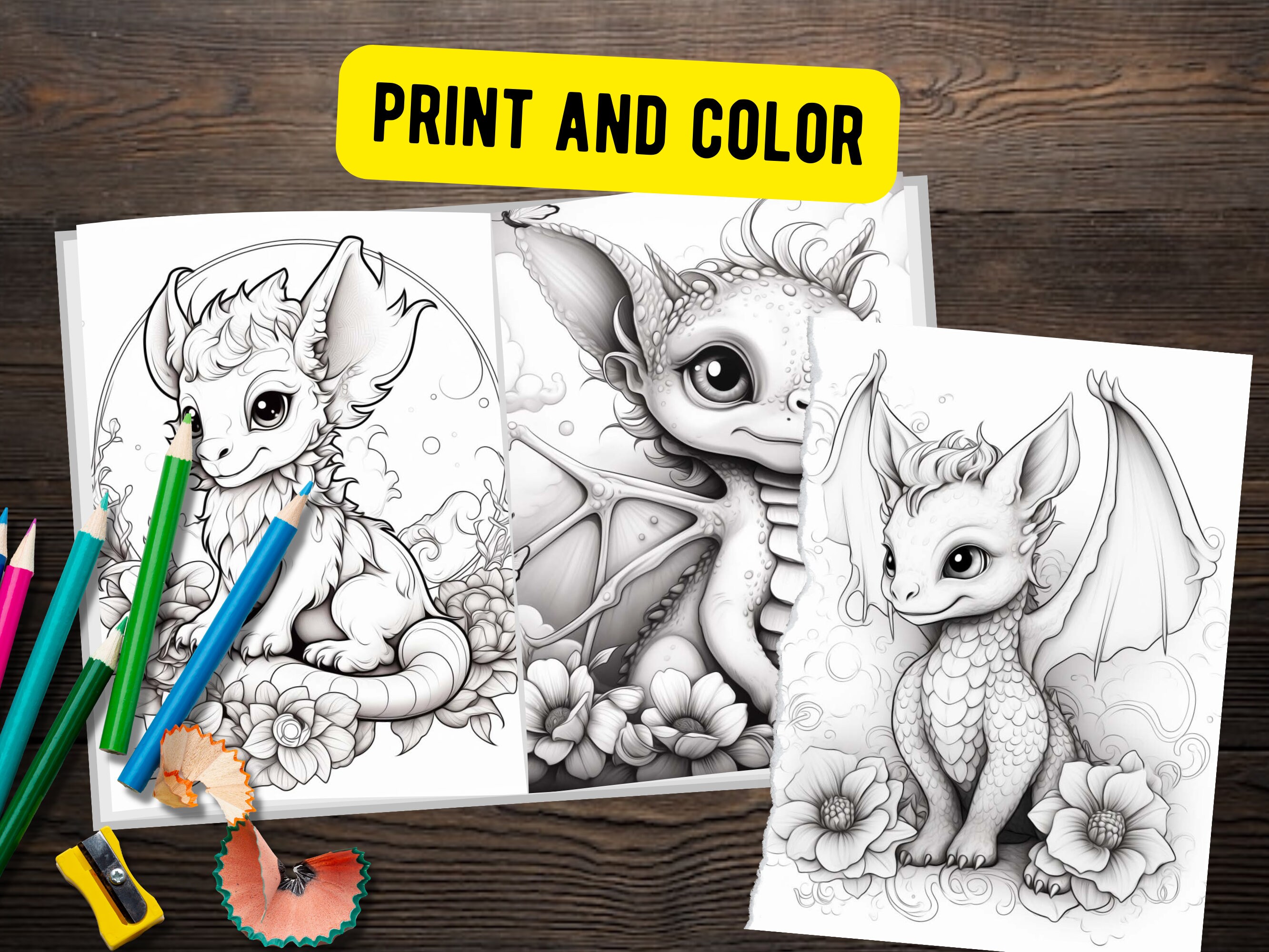 71 Baby Flower Dragon Fantasy Coloring Page Book V1, Adults & Kids ...