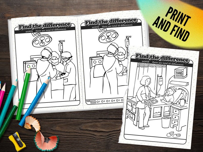 Hospital Spot the Difference, Coloring Printable Pages for Children ...