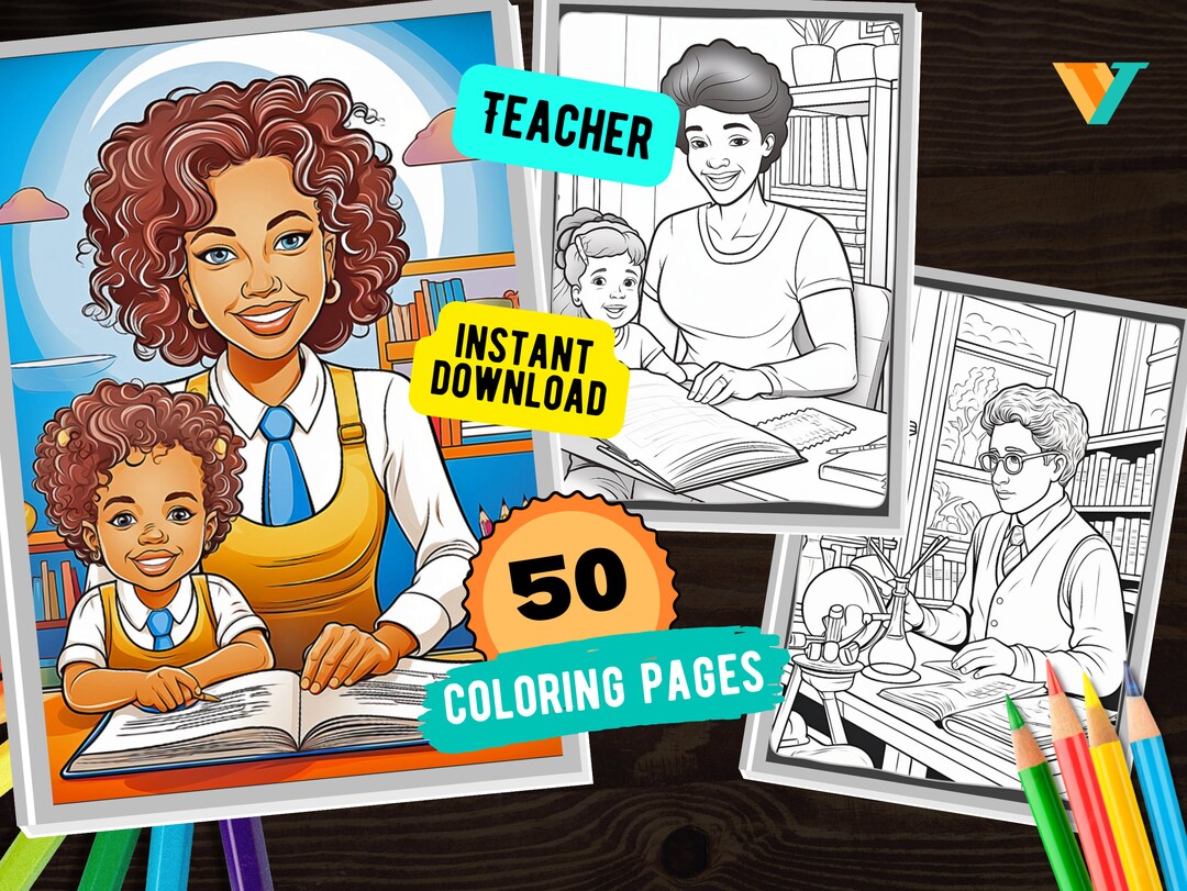50 Teacher Coloring Pages, Printable PDF File, Gifts for Teachers ...