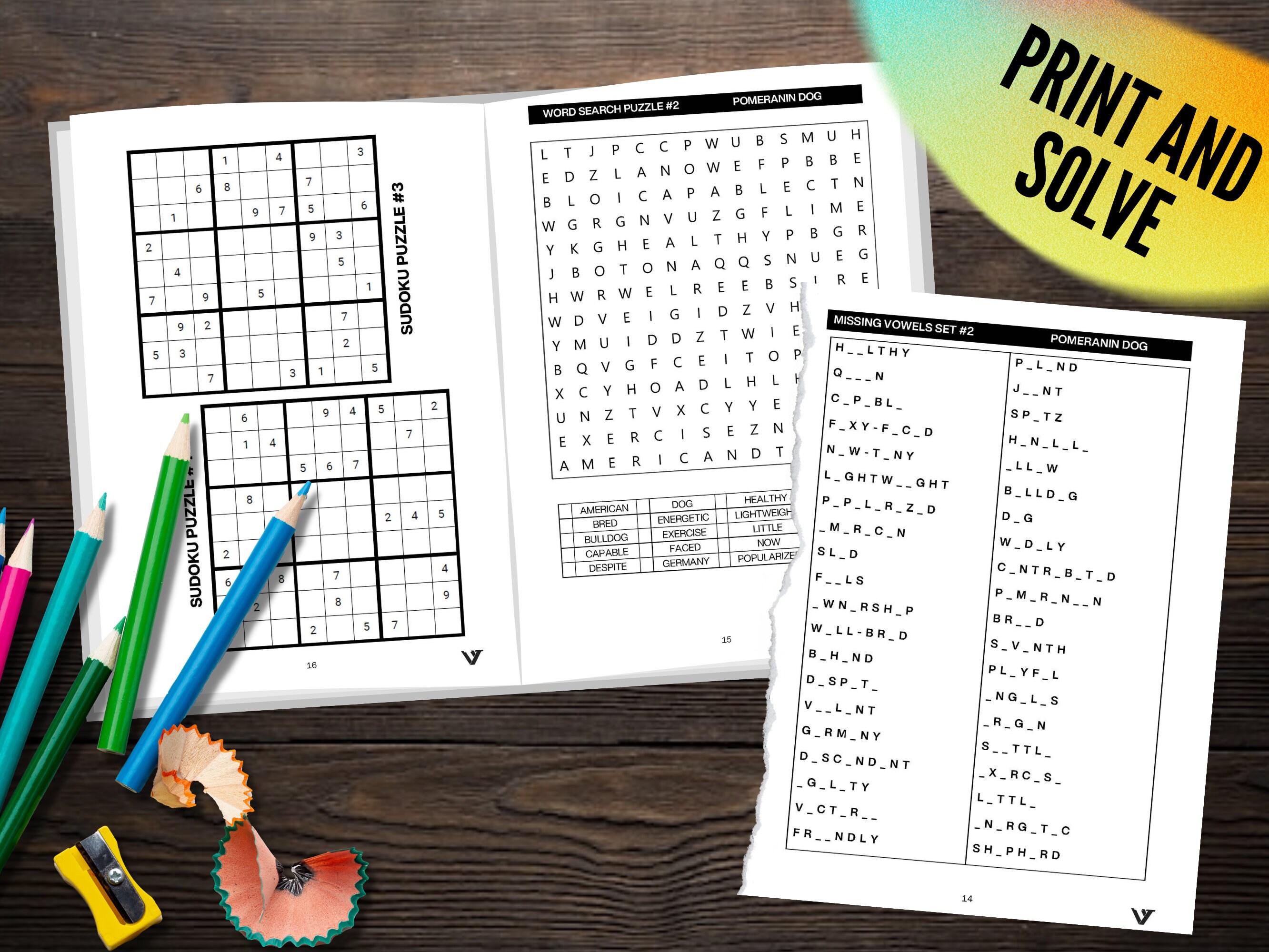 120 Dog Puppy Puzzle Pages Printable PDF V2, Articles, Word Search ...