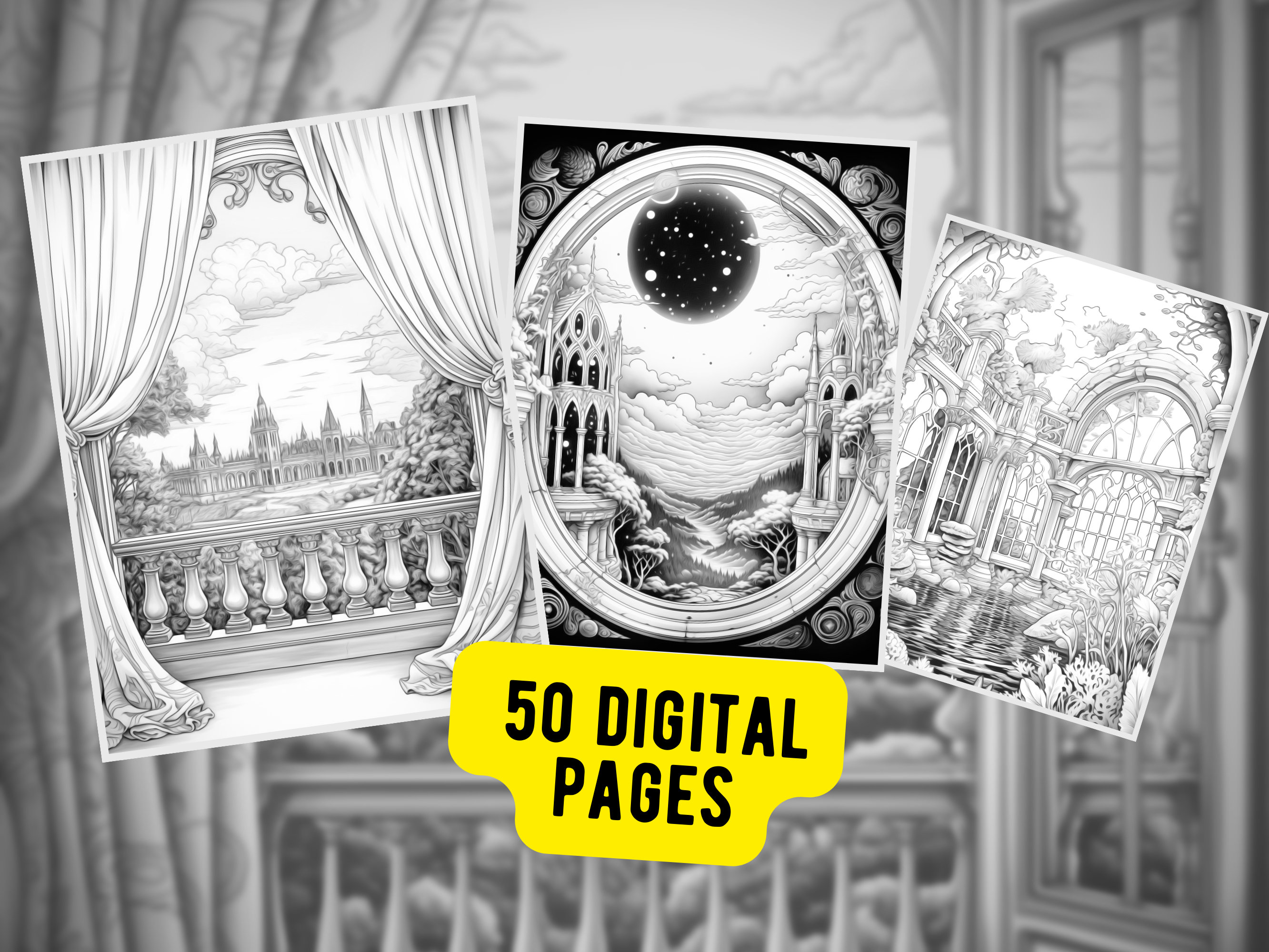 Window to Another World Coloring Pages Vol. O1, Instant Digital ...