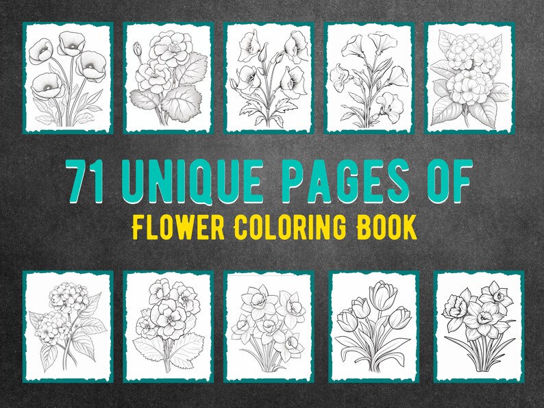 71 Flower Coloring Pages Vol. 2, Flower Bouquets and Vase, Printable ...