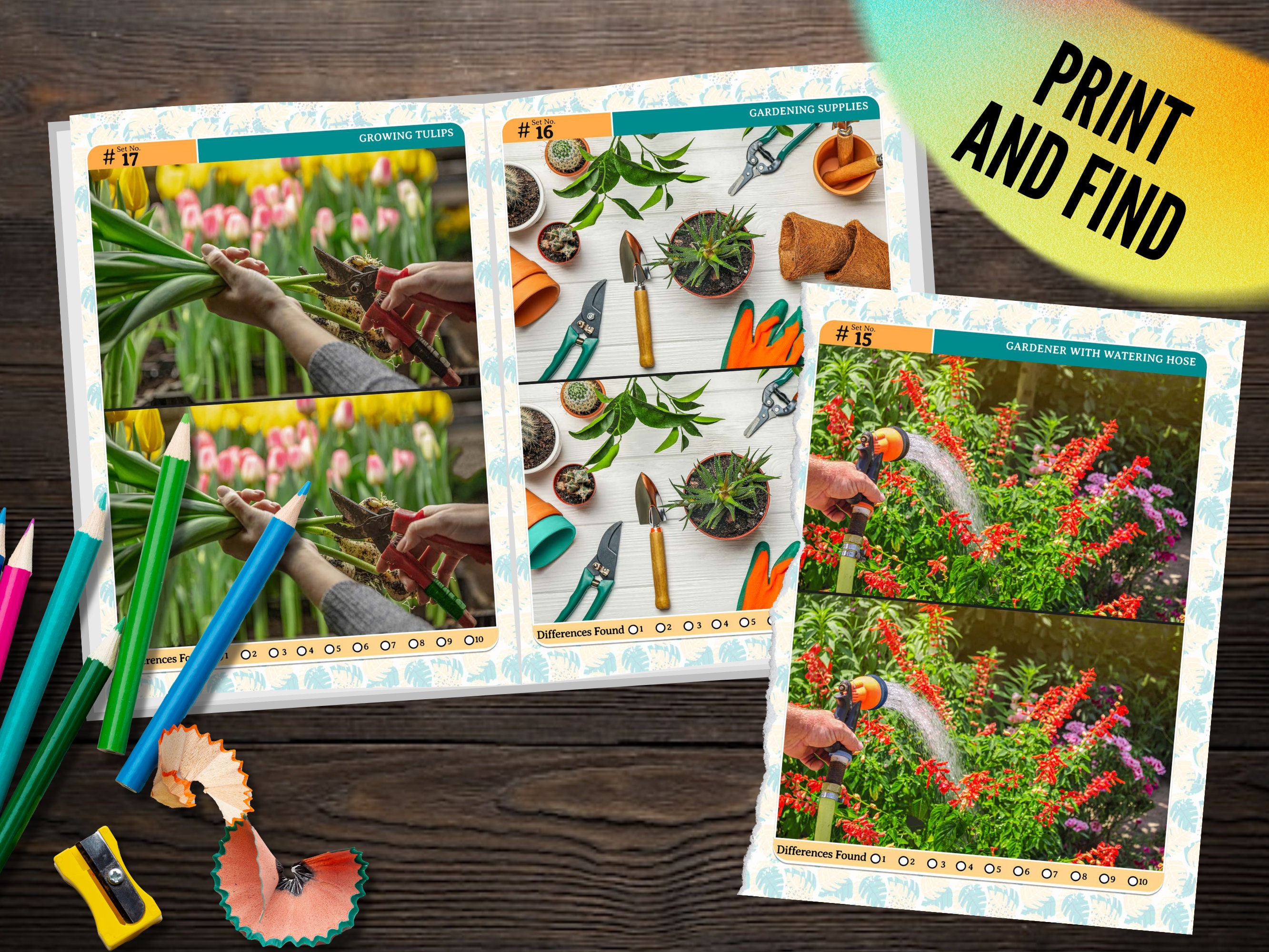 Gardening Lover Spot the Difference Printable Pages, Gardener ...