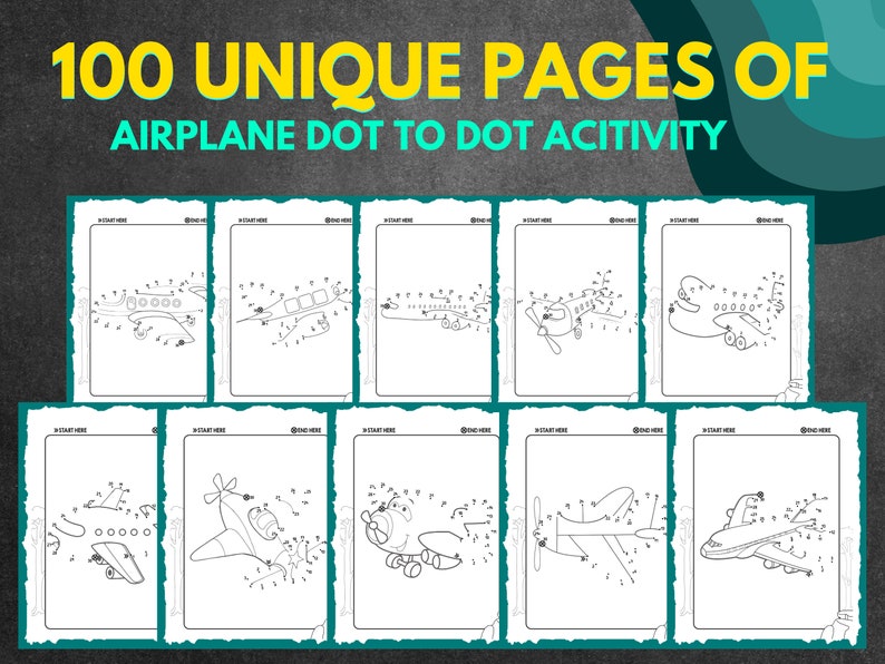 Airplane Connect Dot Activity Color Pages for Toddler - Etsy