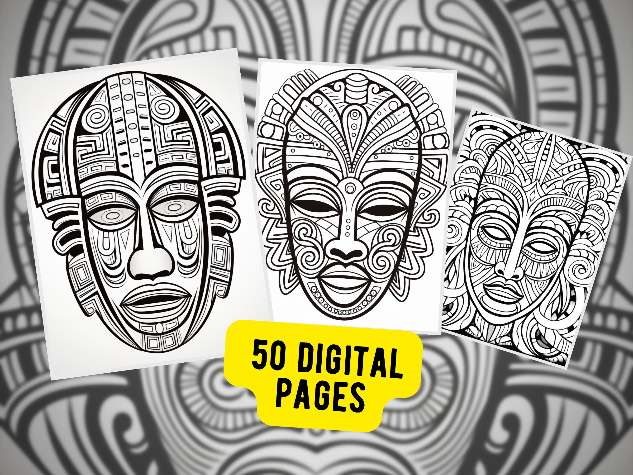 Tribal Native Mask Mandala Vol. 2 Coloring 50 Pages Instant Download ...