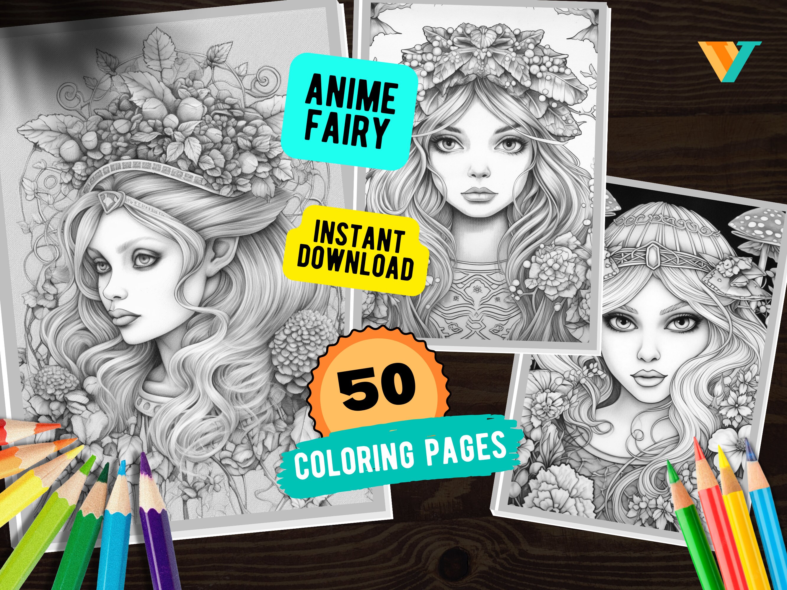 50 Page Magical Fairy Girls Coloring Book for Adults and Children ...