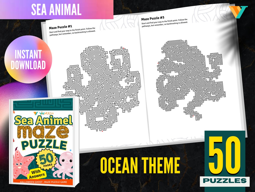 Sea Animal Ocean Creatures Maze Puzzle Book, 50 Pages With Answers ...