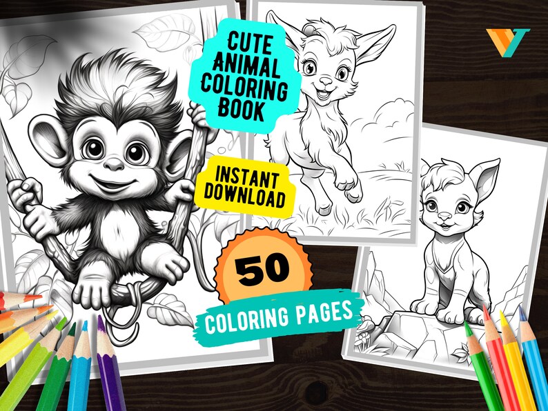 50 Cute Animal Coloring Pages Vol: 4, Kids Coloring Book, Gifts for ...