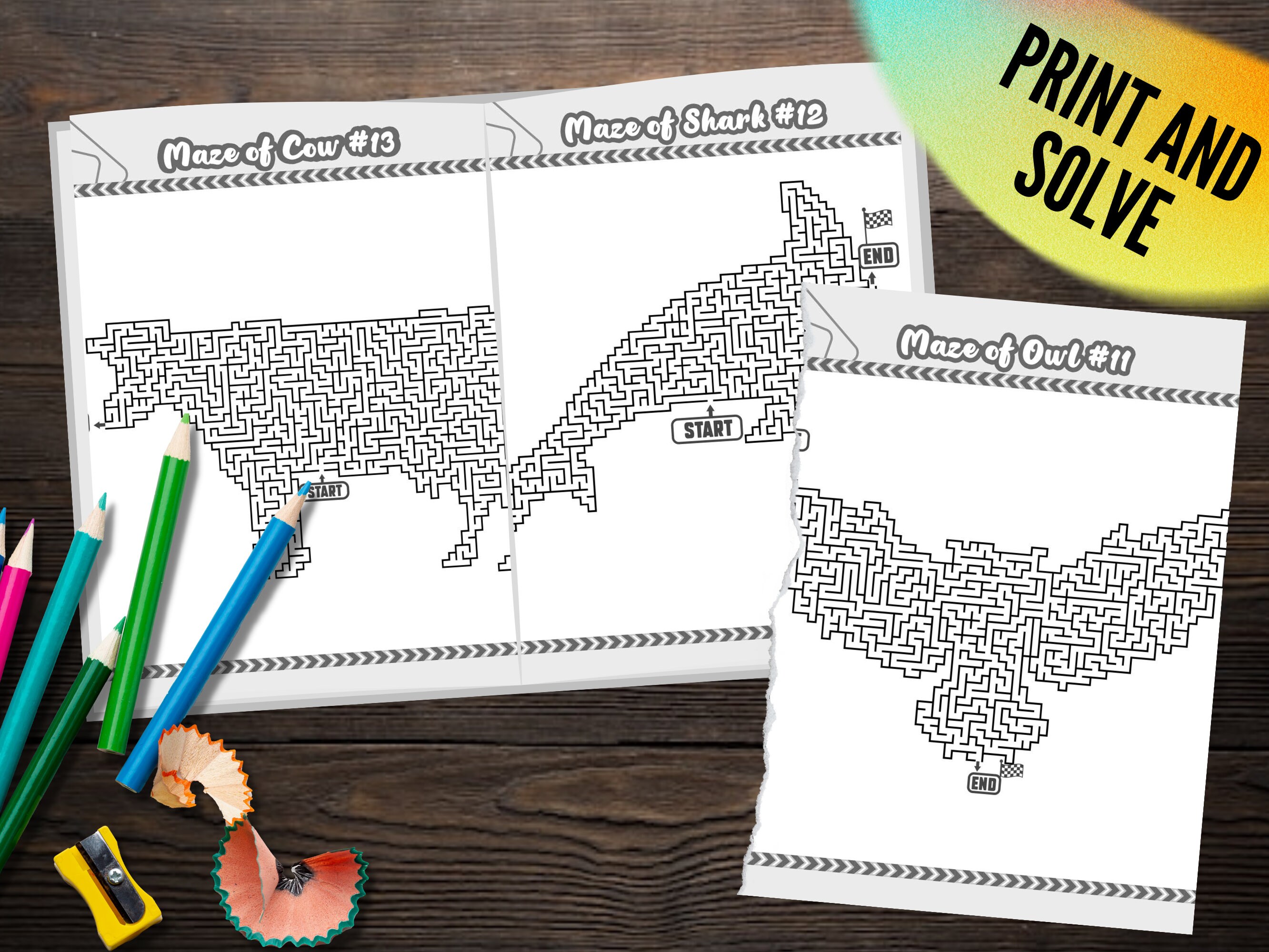 90 Pages of Animal Shaped Mazes Printable PDF for Kids of Ages 8-12 ...