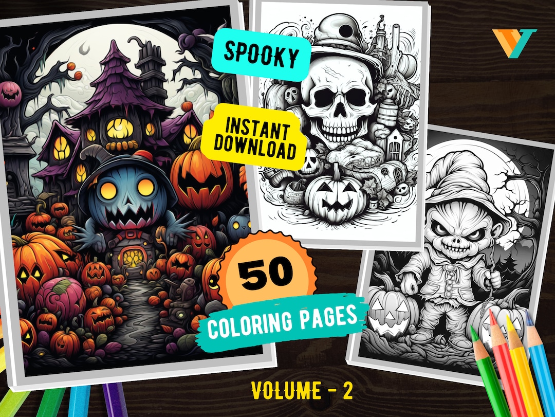 50 Pages Spooky Halloween Coloring Pages Vol. 2, Instant Download ...