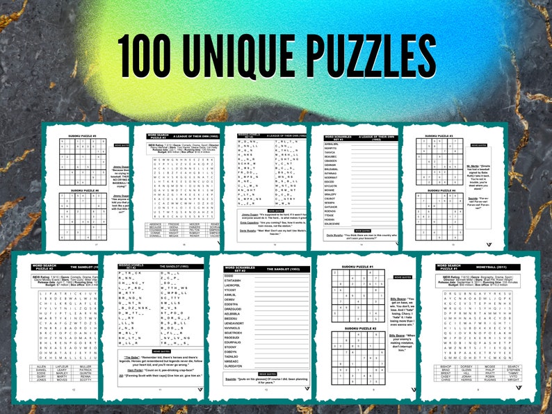 100 Baseball Movie Puzzle Printable PDF, Instant Download Word Search ...