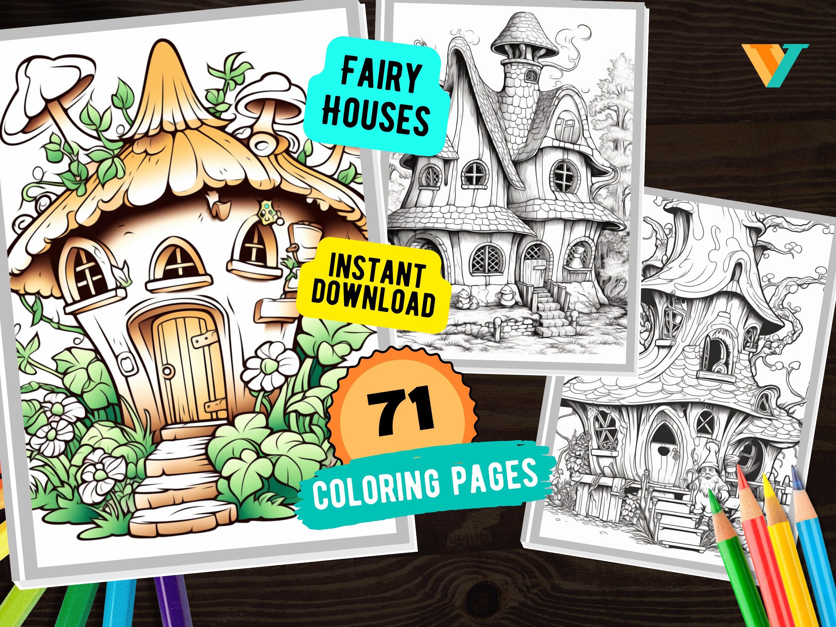 71 Land Fairy Houses Coloring Pages Instant Download Printable Adults ...