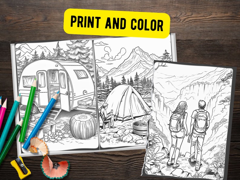 50 Camping Trip Adventure Coloring Pages Printable PDF, Hiking Coloring ...