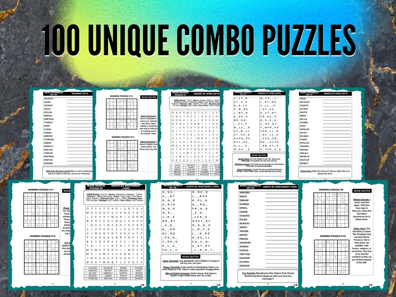 100 Spy Movie Puzzle Vol. 2, Word Search, Word Scramble, Missing Vowel ...