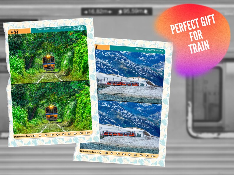 Train Spot the Difference Printable Pages, Find the Difference Instant ...
