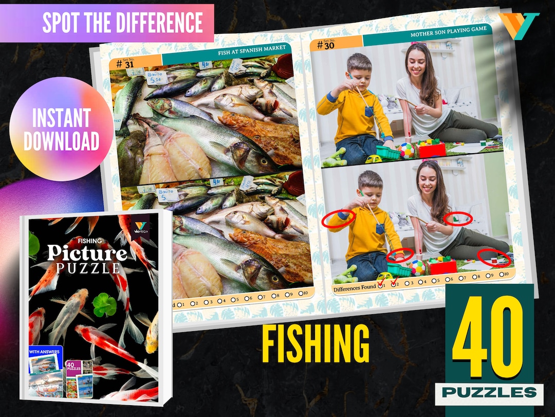40 Fishing Spot the Difference Printable PDF Pages, Instant Download ...