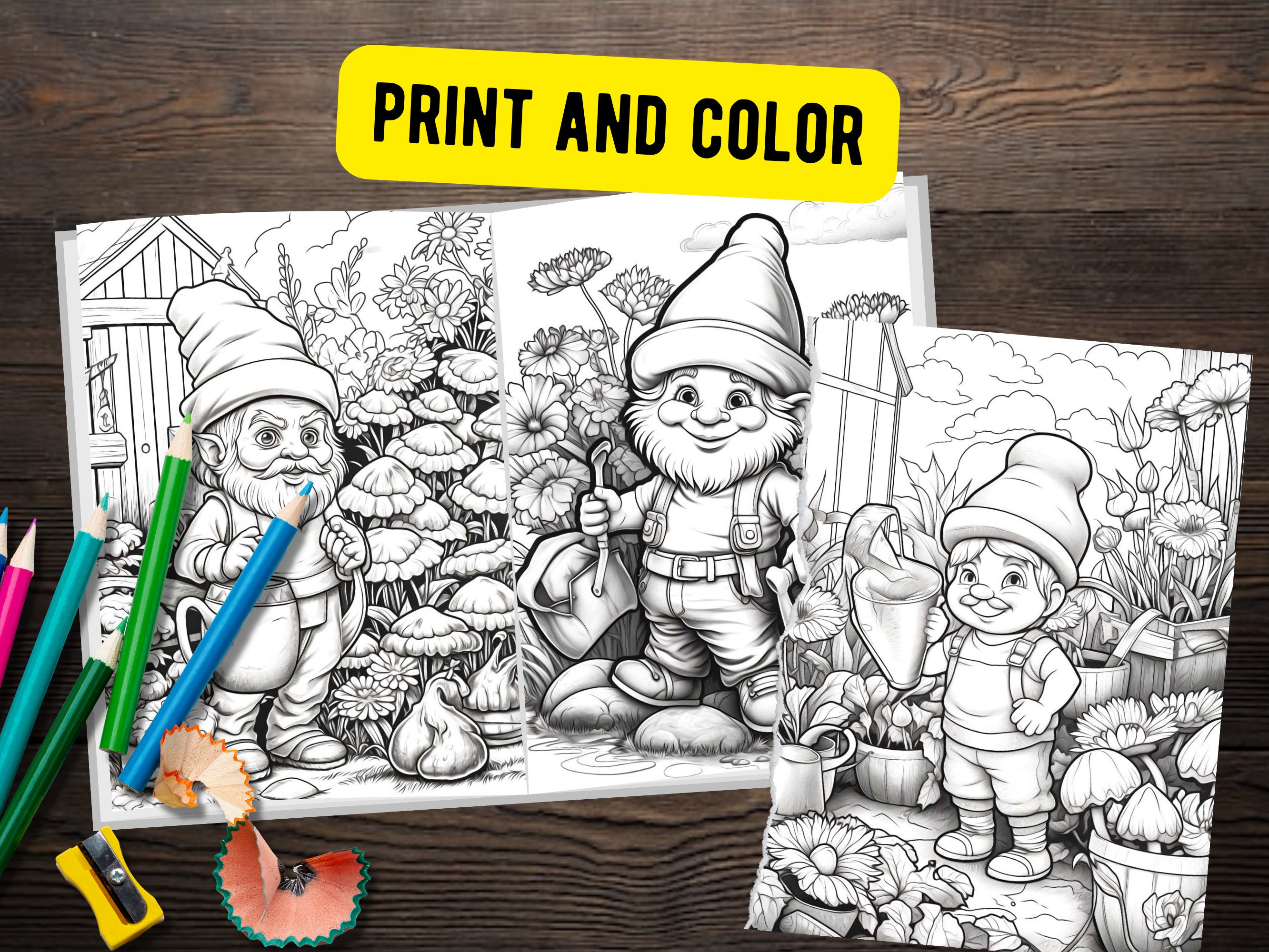 Gnomes Floral Instant Download Printable Digital Coloring for Kids, 71 ...