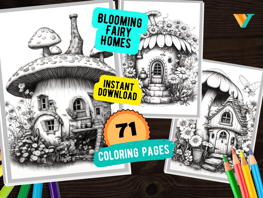 Blooming Floral Fairy Houses 71 Coloring Pages for Adults and Kids ...
