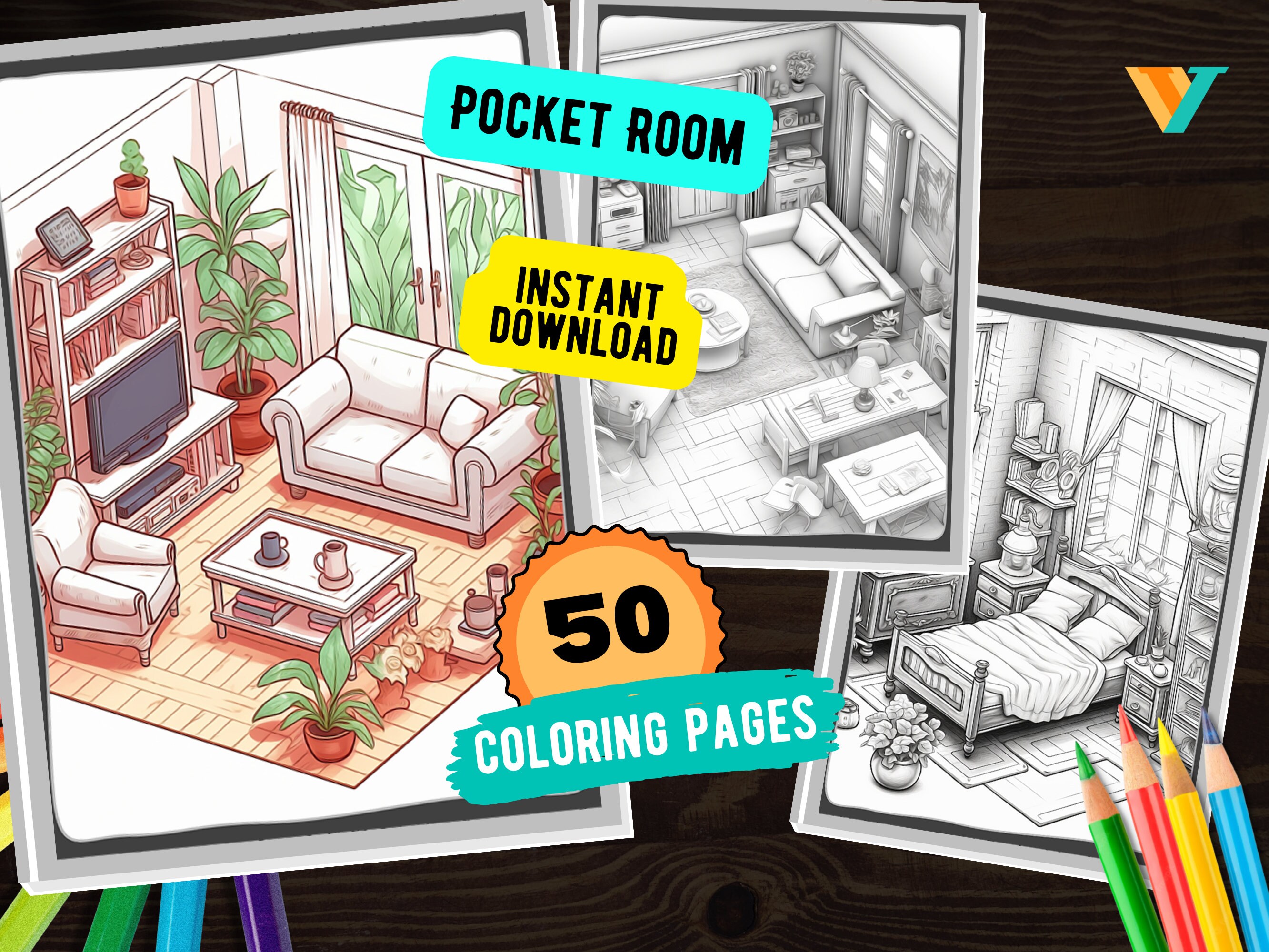 50 Isometric Pocket Room Coloring Pages Instant Download Printable PDF ...