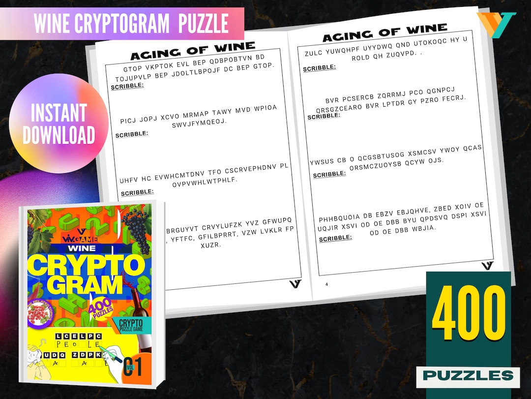 400 Cryptogram Puzzles on Wine, Liquors, and Alcohol, Instant Download ...
