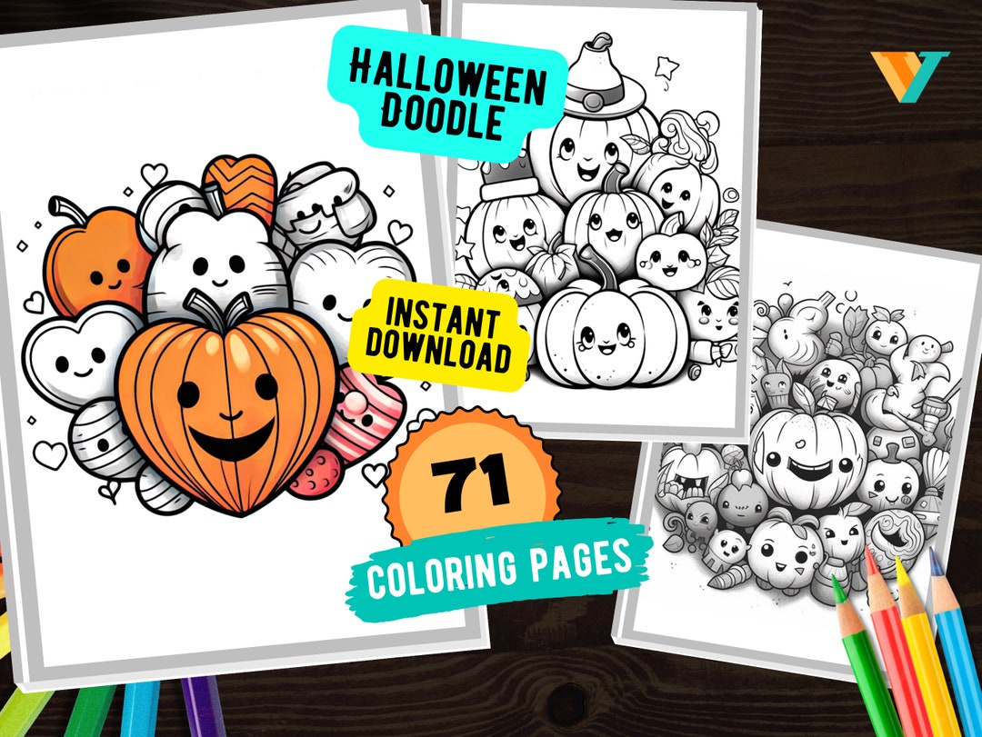 71 Halloween Doodle Coloring Pages for Adult and Kid, Printable PDF ...