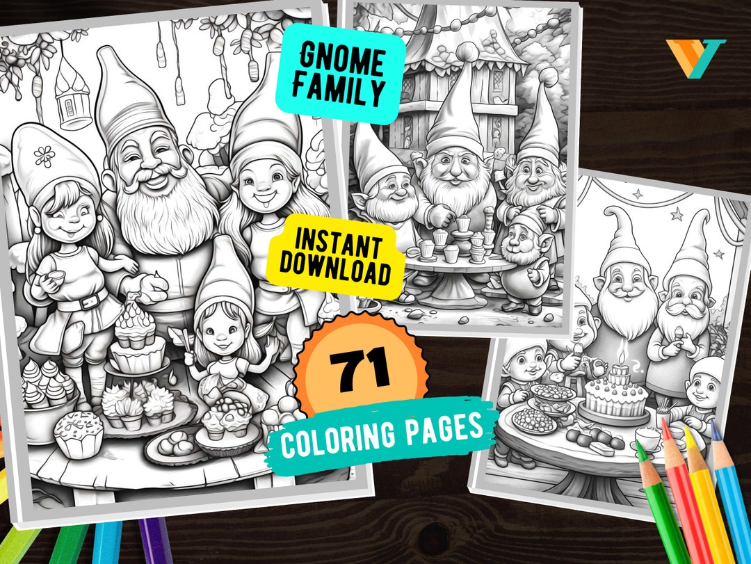 Gnomes Instant Download Printable Digital Coloring for Kids, Coloring ...