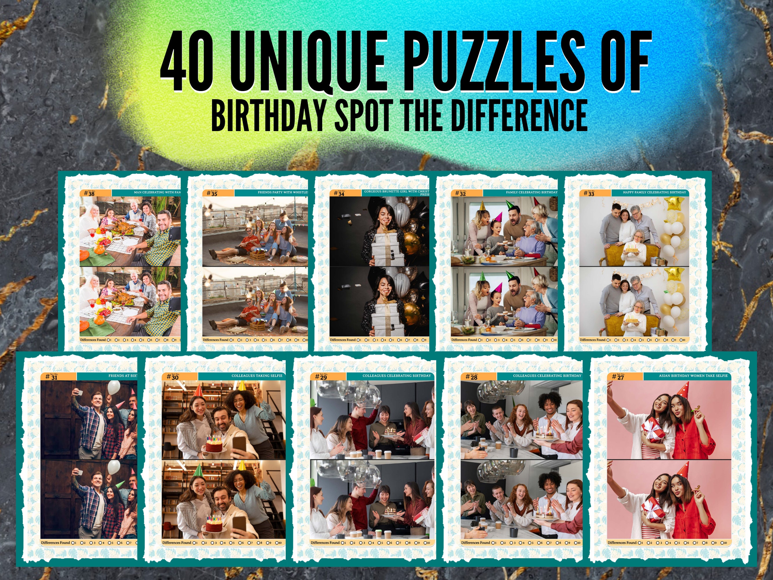 Birthday Spot the Difference, Coloring Printable Pages, Love Find the ...