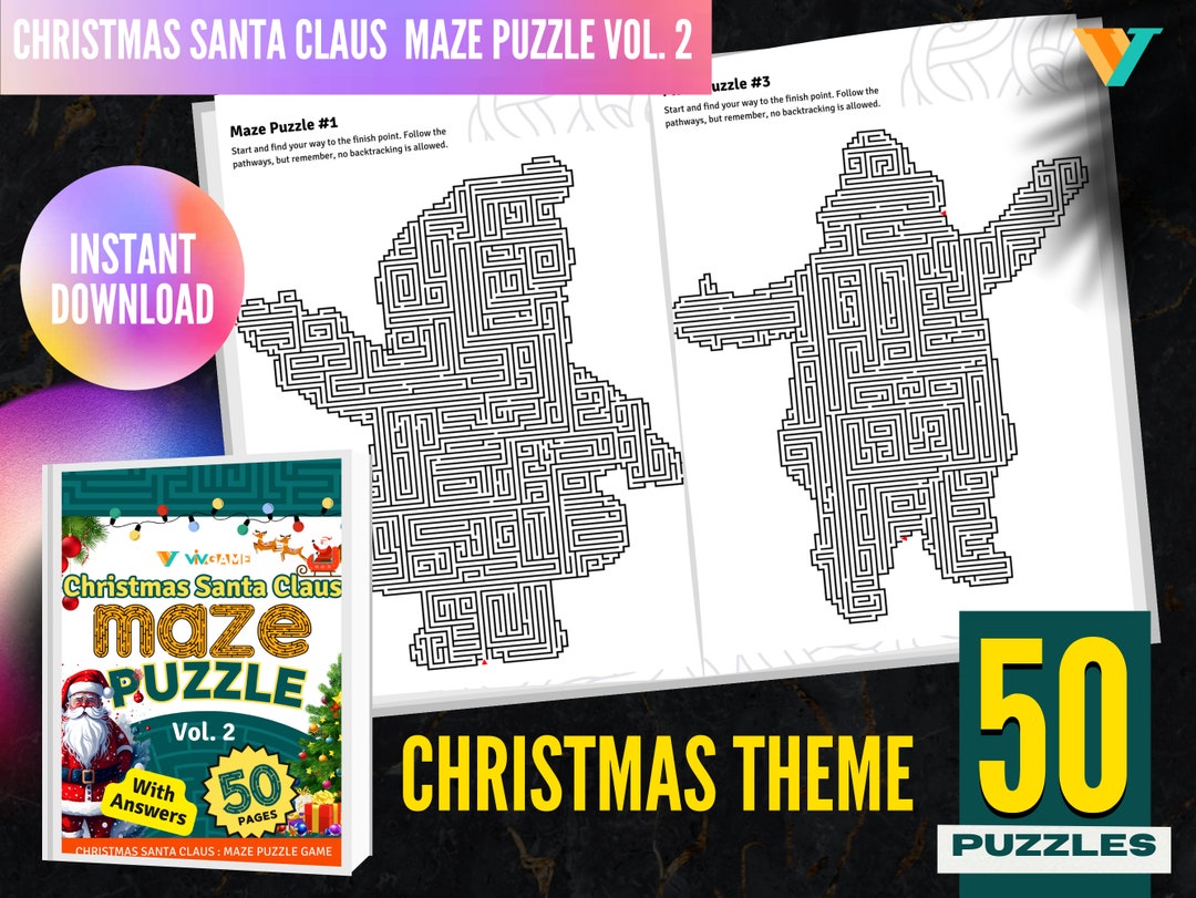 Funny Christmas Santa Claus Maze Puzzle 50 Pages Vol. 2 Answer, Instant ...