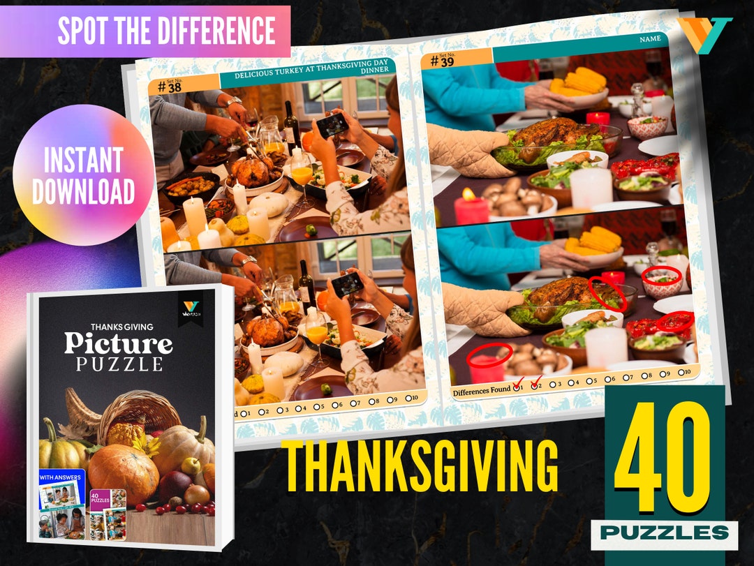 40 Thanksgiving Spot the Difference Printable PDF, Find the Difference ...