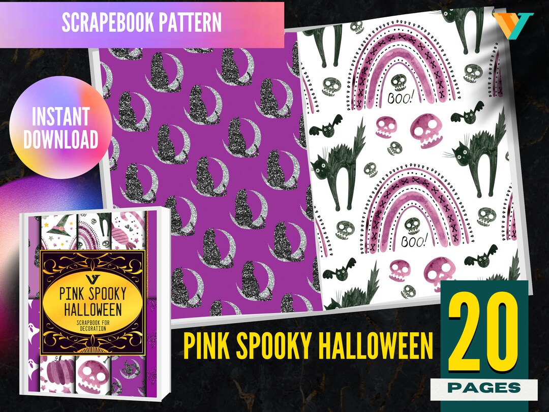 20 Pink Spooky Halloween Digital Pattern Paper, Scrapbook Paper ...