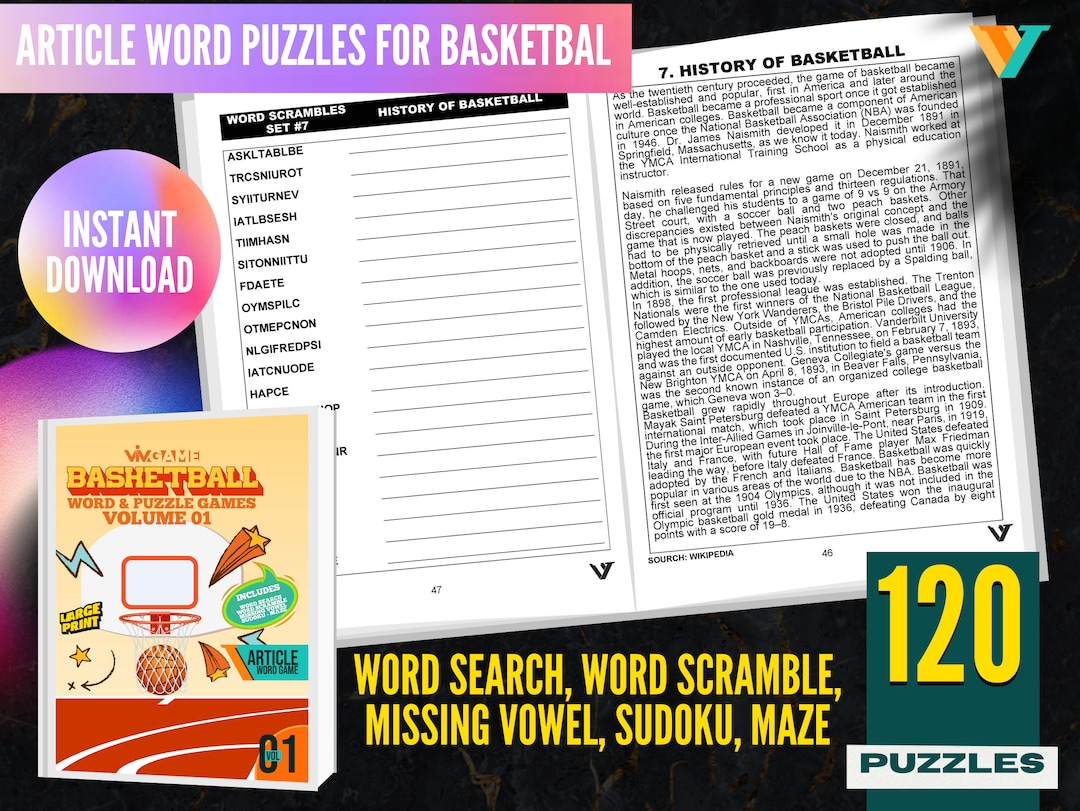 120 Basketball-themed Word Puzzle Game Bundle | Instant Download | Word ...