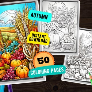 50 Autumn Fall Coloring Printable Pages, Instant Download, Fall ...