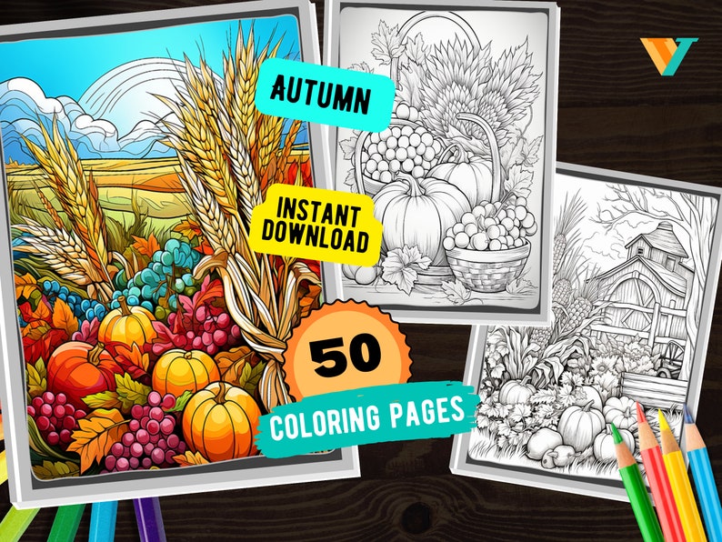 50 Autumn Fall Coloring Printable Pages, Instant Download, Fall ...