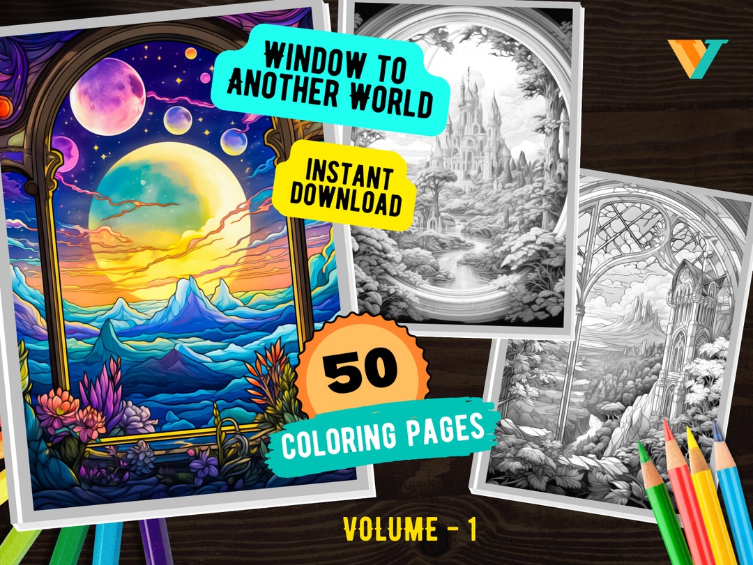 Window to Another World Coloring Pages Vol. O1, Instant Digital ...