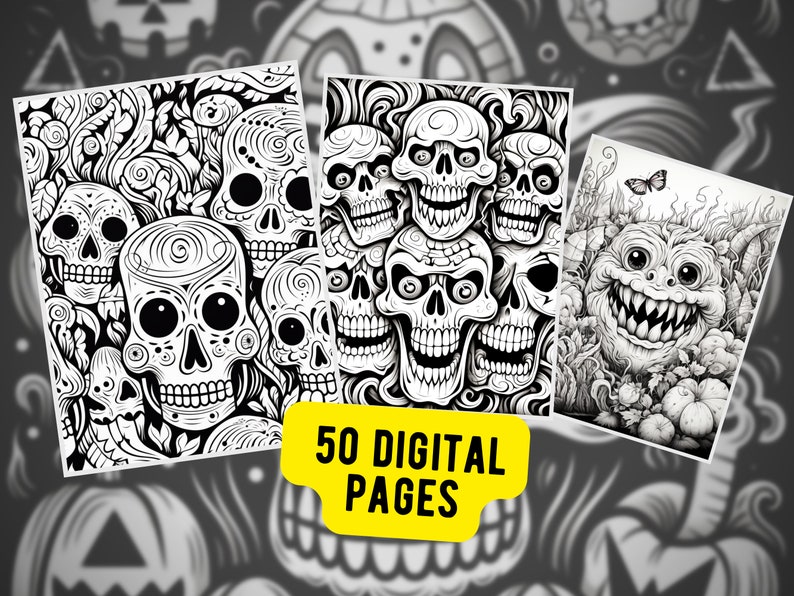 50 Halloween Spooky Coloring Pages for Adult, Instant Download ...