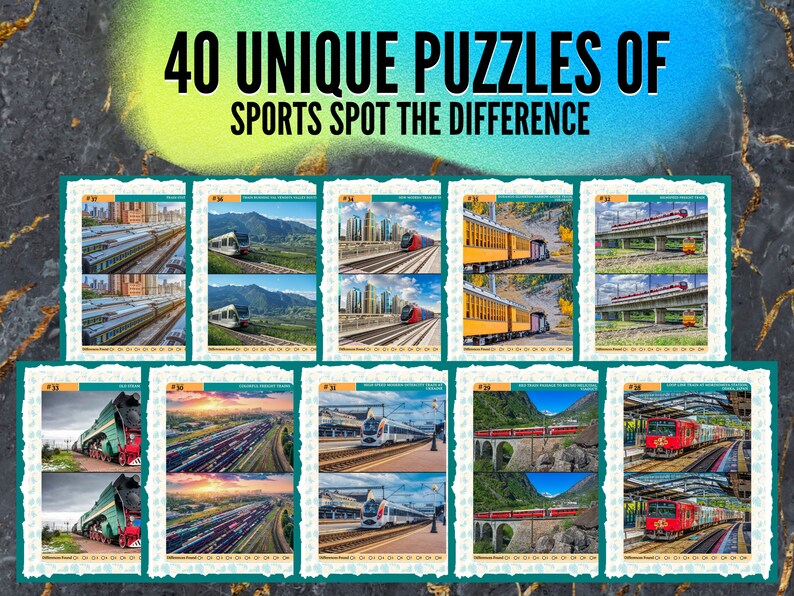 Train Spot the Difference Printable Pages, Find the Difference Instant ...