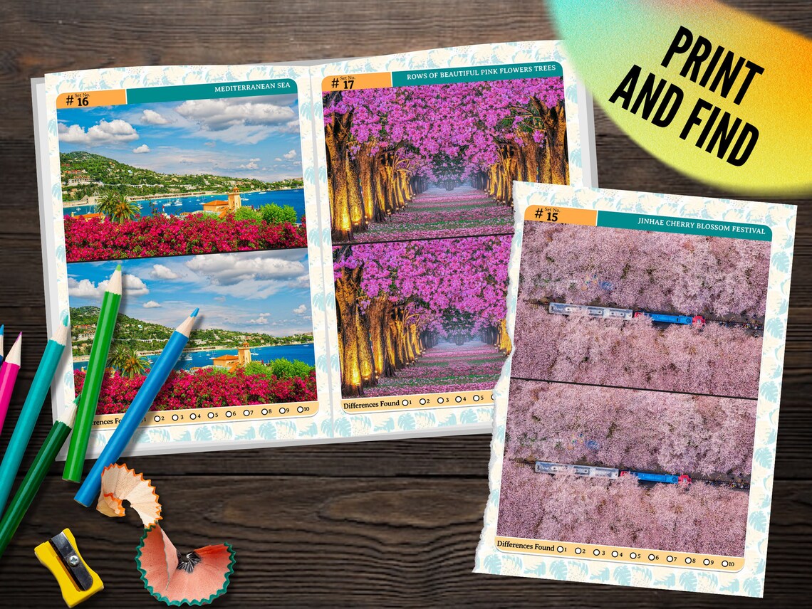 Flower Spot the Difference Coloring Printable Pages Love - Etsy