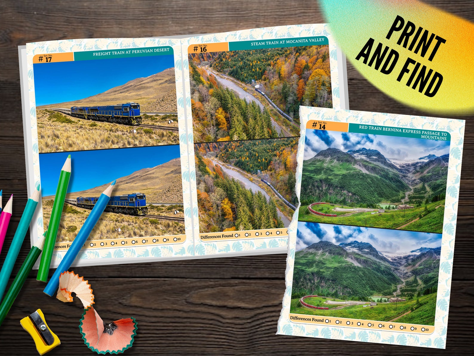 Train Spot the Difference Printable Pages, Find the Difference Instant ...