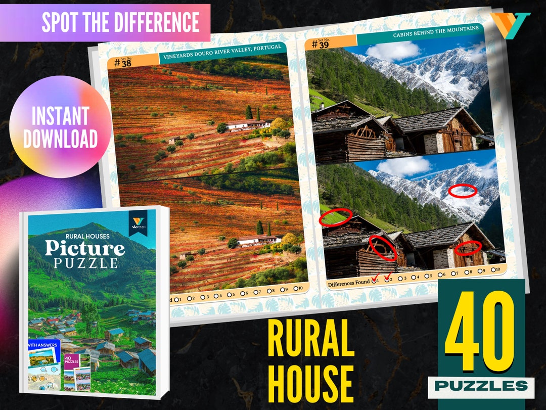 Rural House Spot the Difference Printable PDF Pages, Countryside Find ...